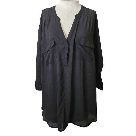 torrid | Tops | Torrid Black V Neck Roll Tab Sleeve Blouse Size 3x ...